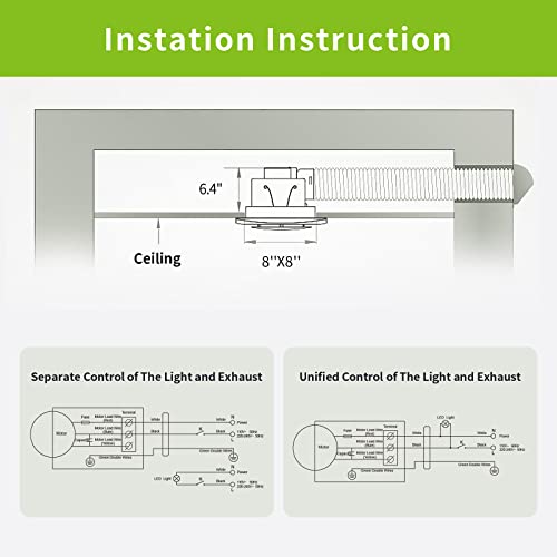 Tolery Bathroom Fan with Light Ceiling Mount Shower Ventilation Exhaust Fan with Color Change Light 3000K/4000K/6000KVent Fan and Light Combo for Home 1.0Sone 110 CFM 110V 4" Duct Square White