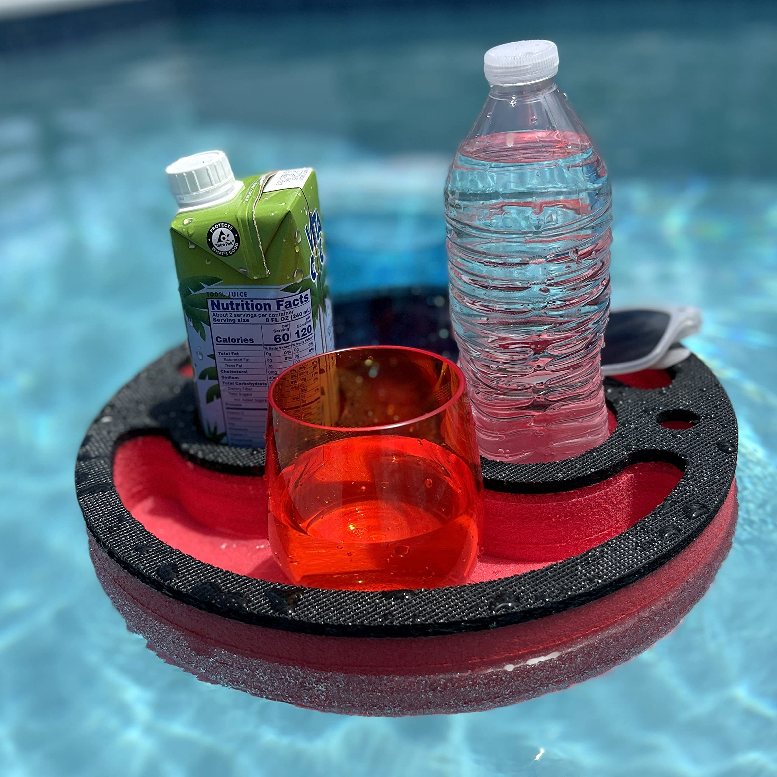 Polar Whale Floating Red and Black Round Spa Hot Tub Bar Drink and Snack Table Blue Refreshment Tray for Pool or Beach Party Float Food Lounge Durable Foam 11.75 Inches