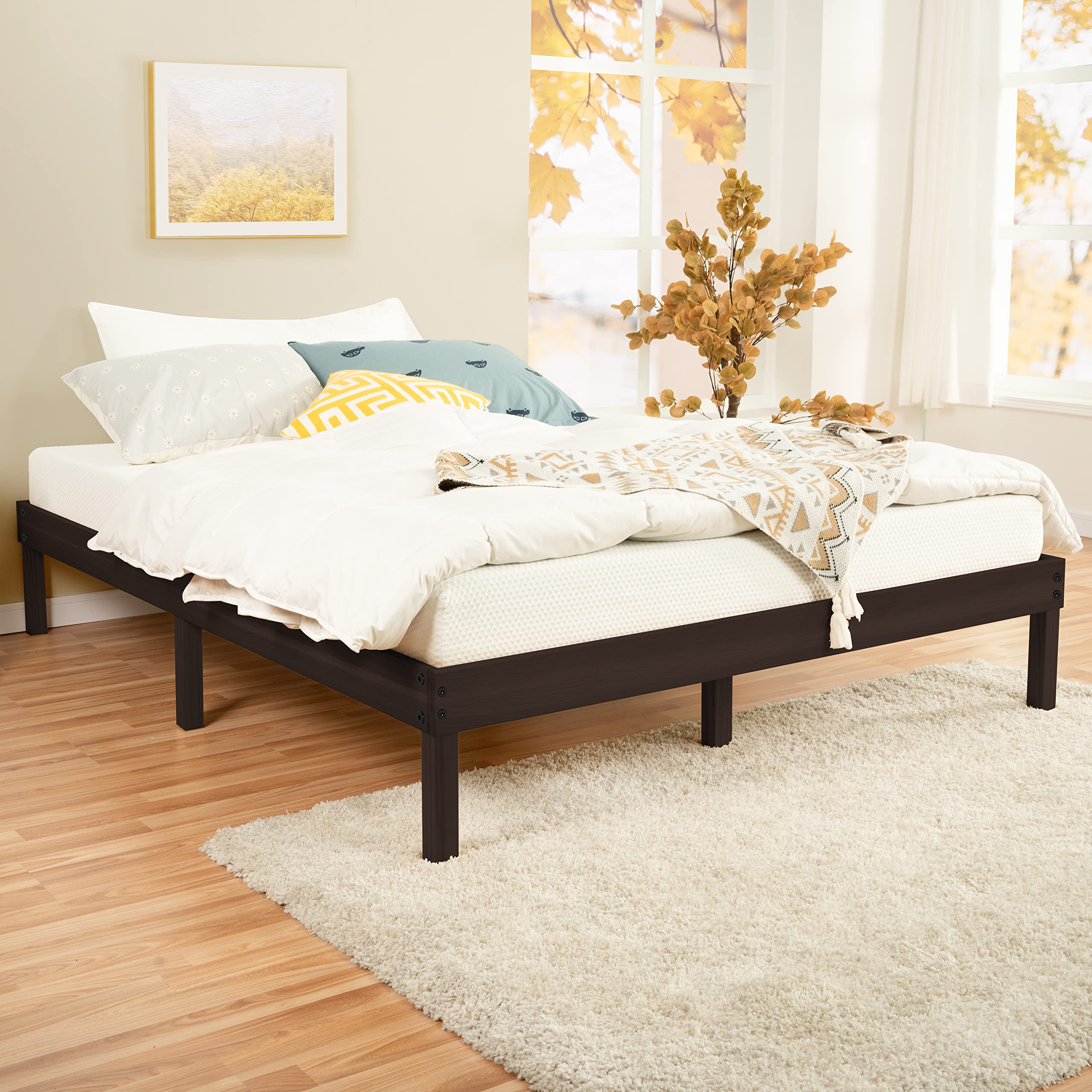 Naomi Home Lucia 14 Inch Solid Wood Platform Bed Twin XL Bed Frame, Pine Wood Twin XL Platform Bed Frame, No Squeak Bed Frame, Bed Frame Twin XL Size, No Box Spring Needed, Sturdy Bed Frame - Espresso