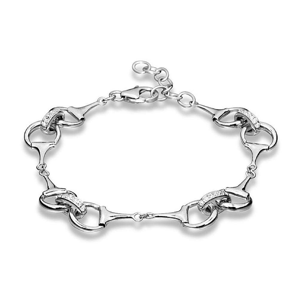 Paul Wright 925 Sterling Silver Snaffle Bit Bracelet, Equestrian Jewelry set with Cubic Zirconia Accents, 6.5β Plus 1β Extender