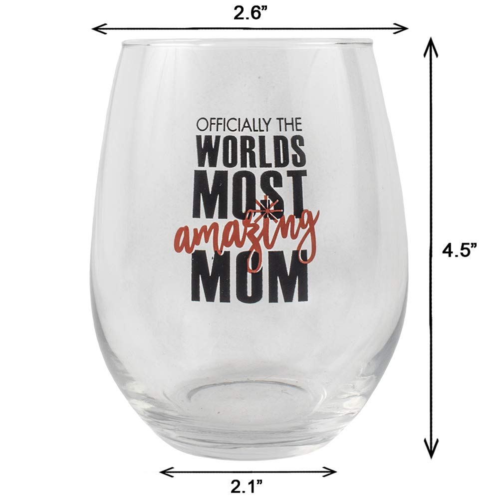 TWO TRINKETS Officially the Worlds Most Amazing Mom Stemless Wine Glass, 15 oz. Black & Orange