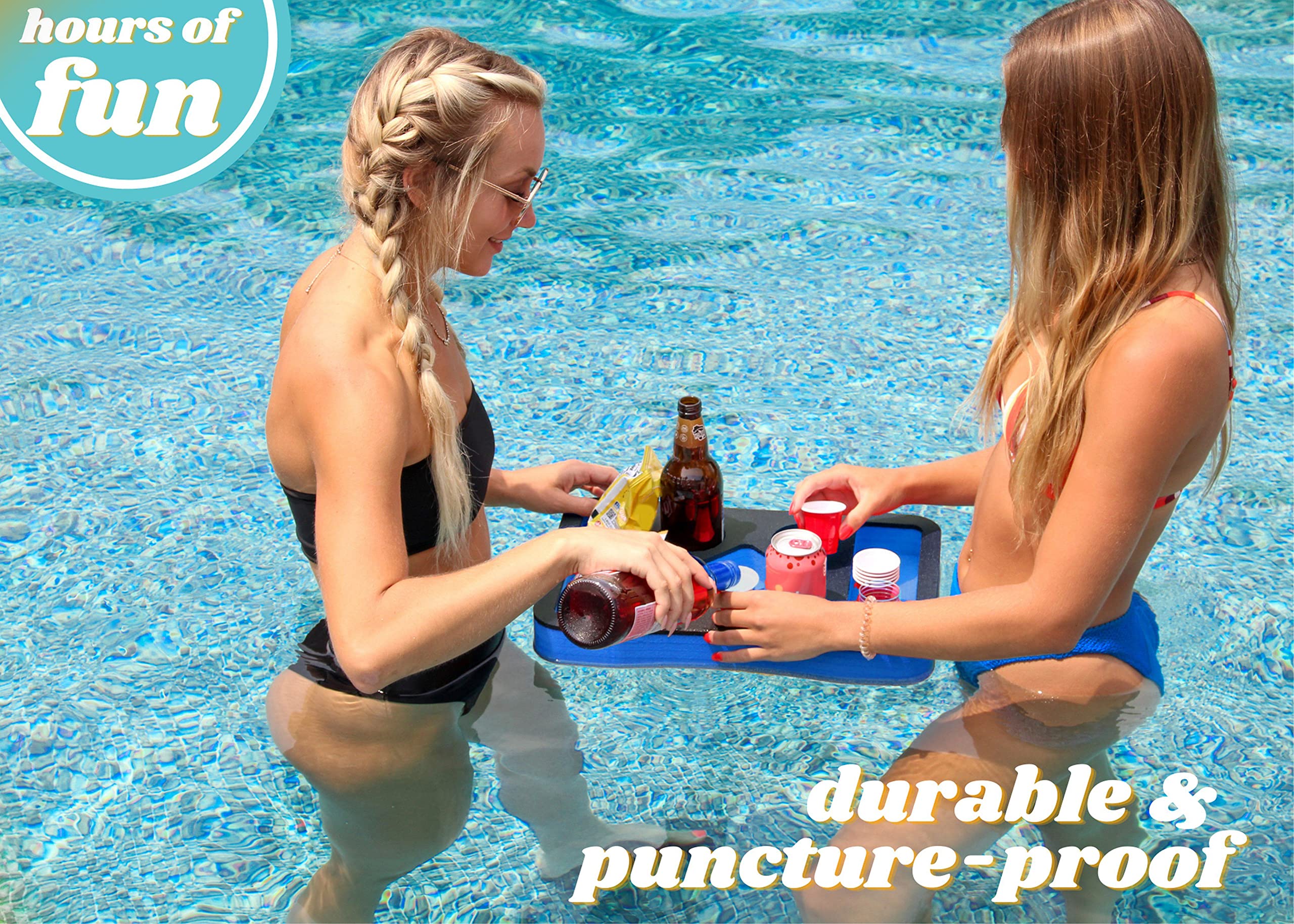 Polar Whale Floating Spa Hot Tub Bar Drink and Food Table Blue and Black Refreshment Tray for Pool or Beach Party Float Lounge Durable Fade Resistant