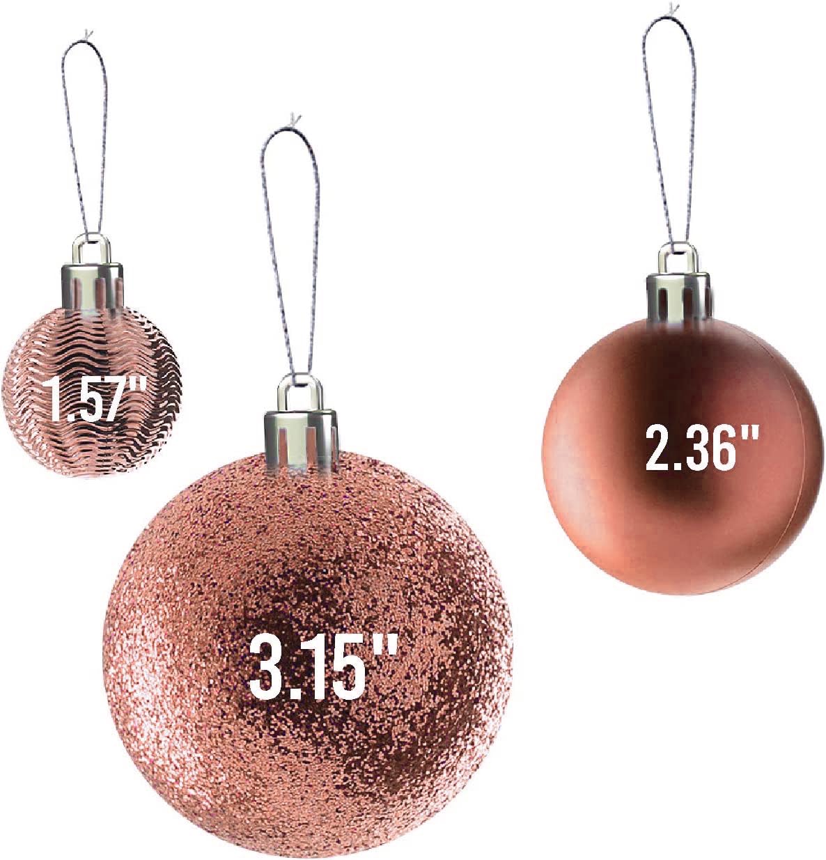 PREXTEX Champagne Christmas Ball Ornaments (36 pcs) - Shatterproof Xmas Tree Decorations with Hanging Loop in 6 Styles and 3 Sizes