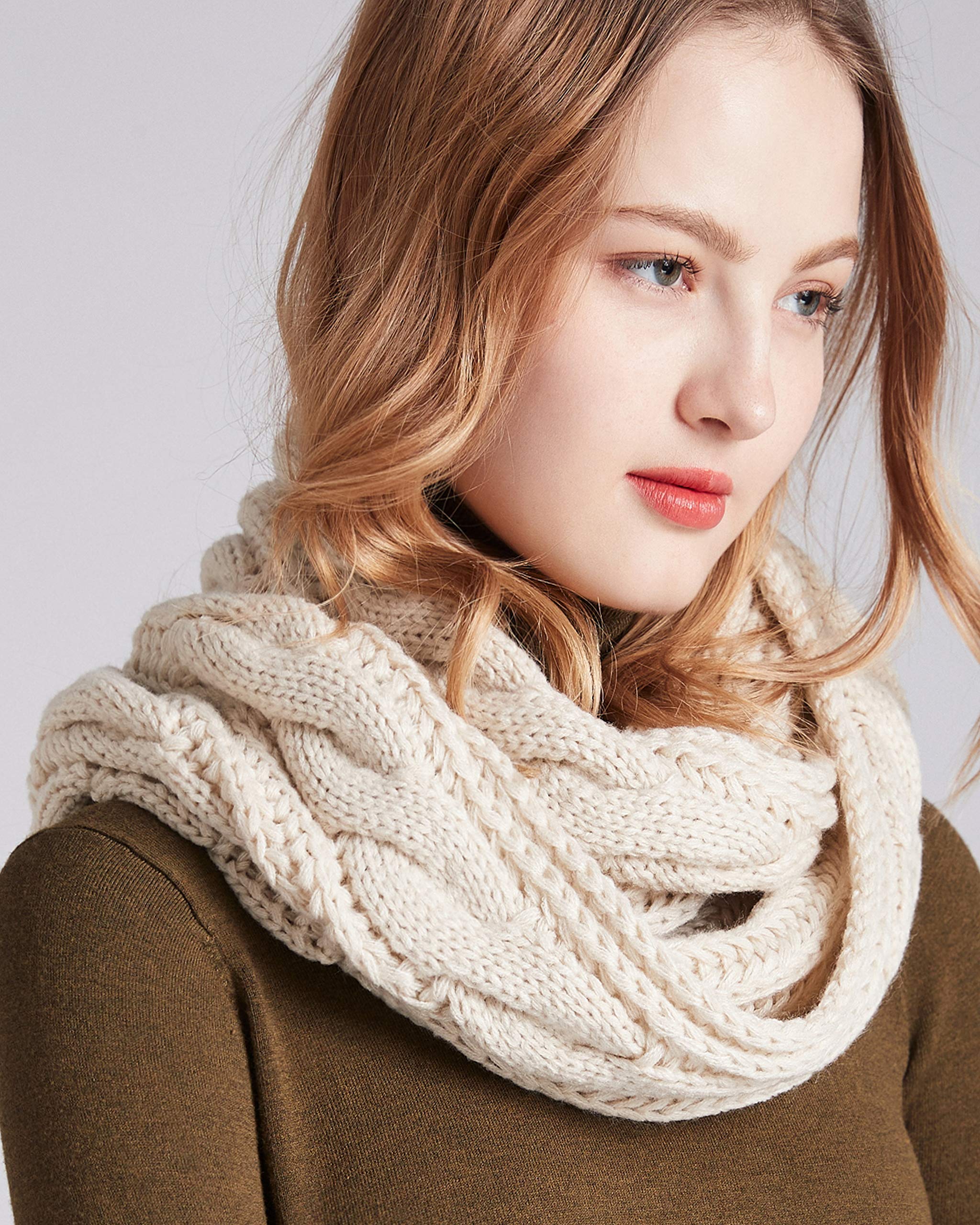 NEOSAN Womens Thick Ribbed Knit Winter Infinity Circle Loop Scarf Twist Khaki