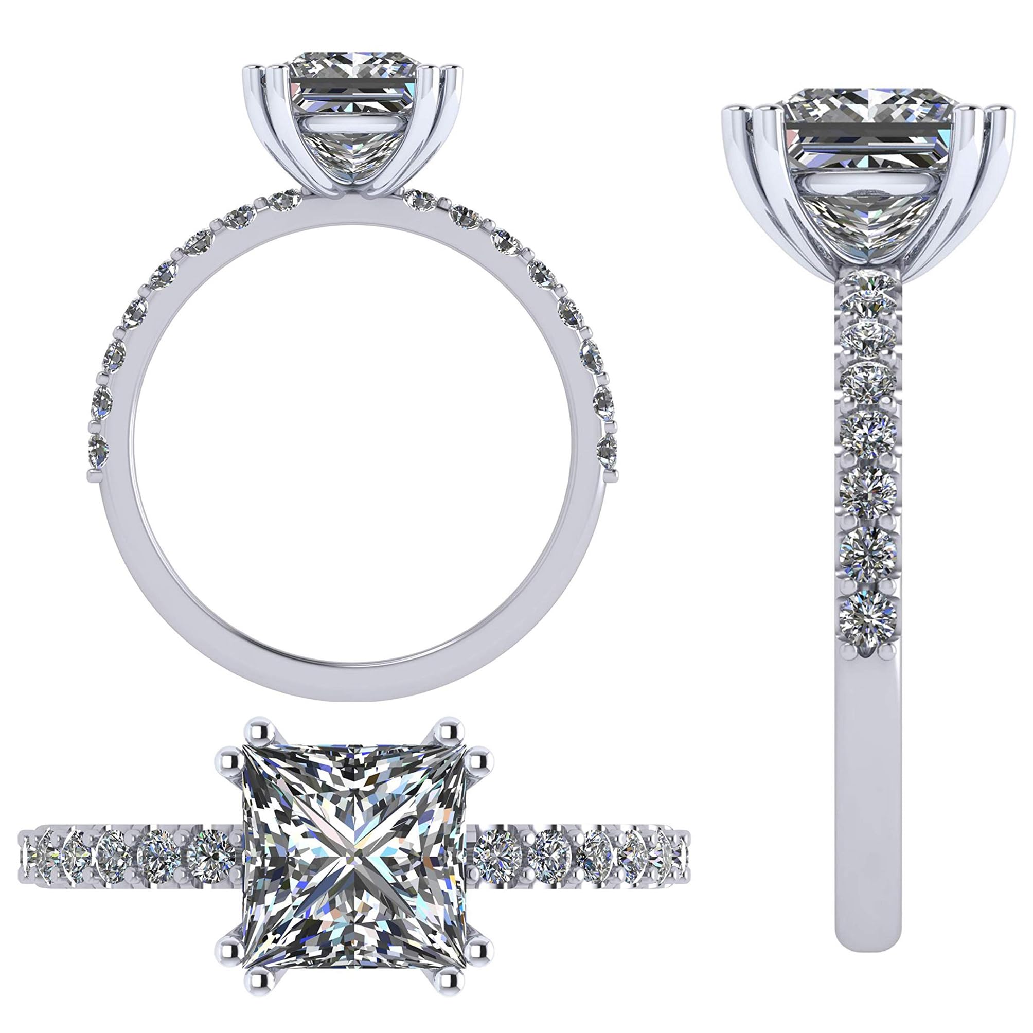 NANA Jewels Silver 8mm (3ct) Princess Cut Pure Brilliance Zirconia Solitaire w/sides Engagement Ring-Rhodium Plated-Size 7