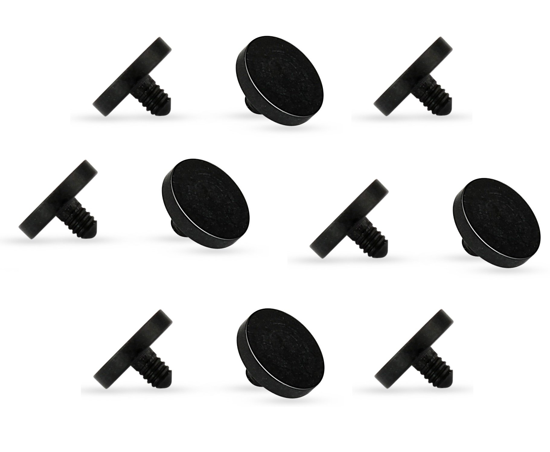 Pierced Owl Set of 10 Black Acrylic Dermal Anchor Retainer Tops 4mm, Metal Free, Allergy Free