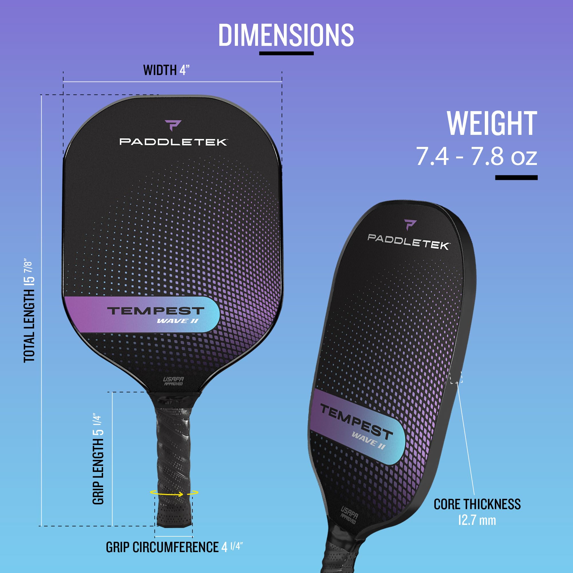 Paddletek Tempest Wave II Pickleball Paddle | Professional Pickleball Paddles with Honeycomb Core, Carbon Fiber Surface, Graphite PolyCore & High Tack Performance Grip | USAPA Approved