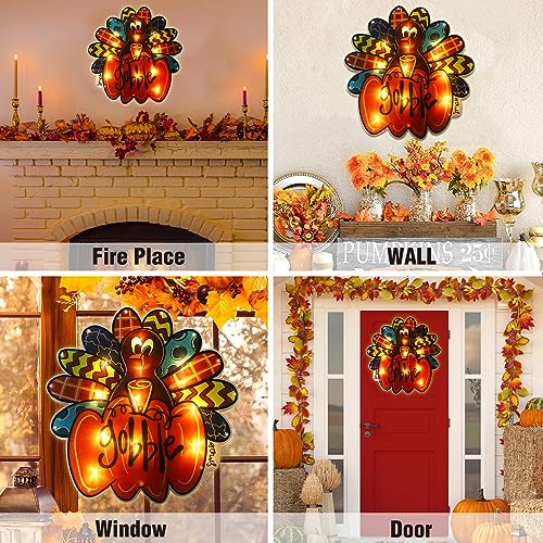 Roseeyo Lighted Thanksgiving Window Decorations, 15.7" Light up Autumn Turkey Window Lights Window Silhouette Sign for Fall Harvest Thanksgiving Decor with 12 LEDs