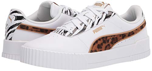 PUMA womens Carina Sneaker, Puma White-puma Team Gold-apple Cinnamon, 8.5 US