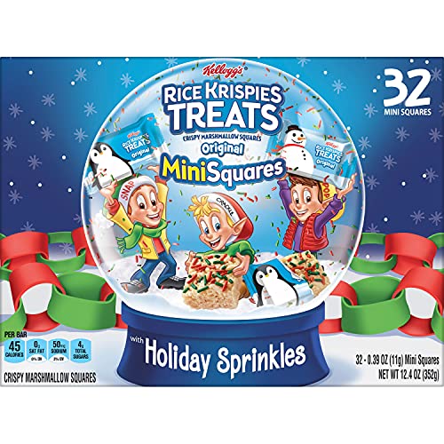 Rice Krispies Treats Mini Marshmallow Snack Bars, Holiday Treats, Kids Snacks, Original with Holiday Sprinkles, 12.4oz Box (32 Bars)