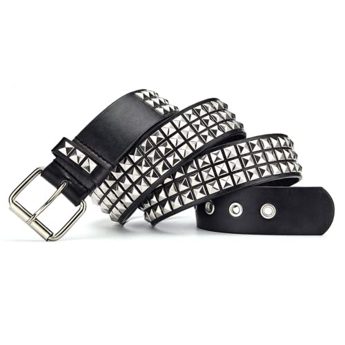 Punk Leather Belt,Studded Belt Square Beads Rivet Belt Metal Pyramid Belt for Jeans (Sliver)