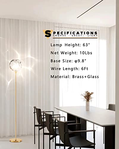 Yomony Floor Lamp - Open Glass Standing Light with Blub for Living Room, Bedroom, Office (Gold, Hill - Floorlamp)