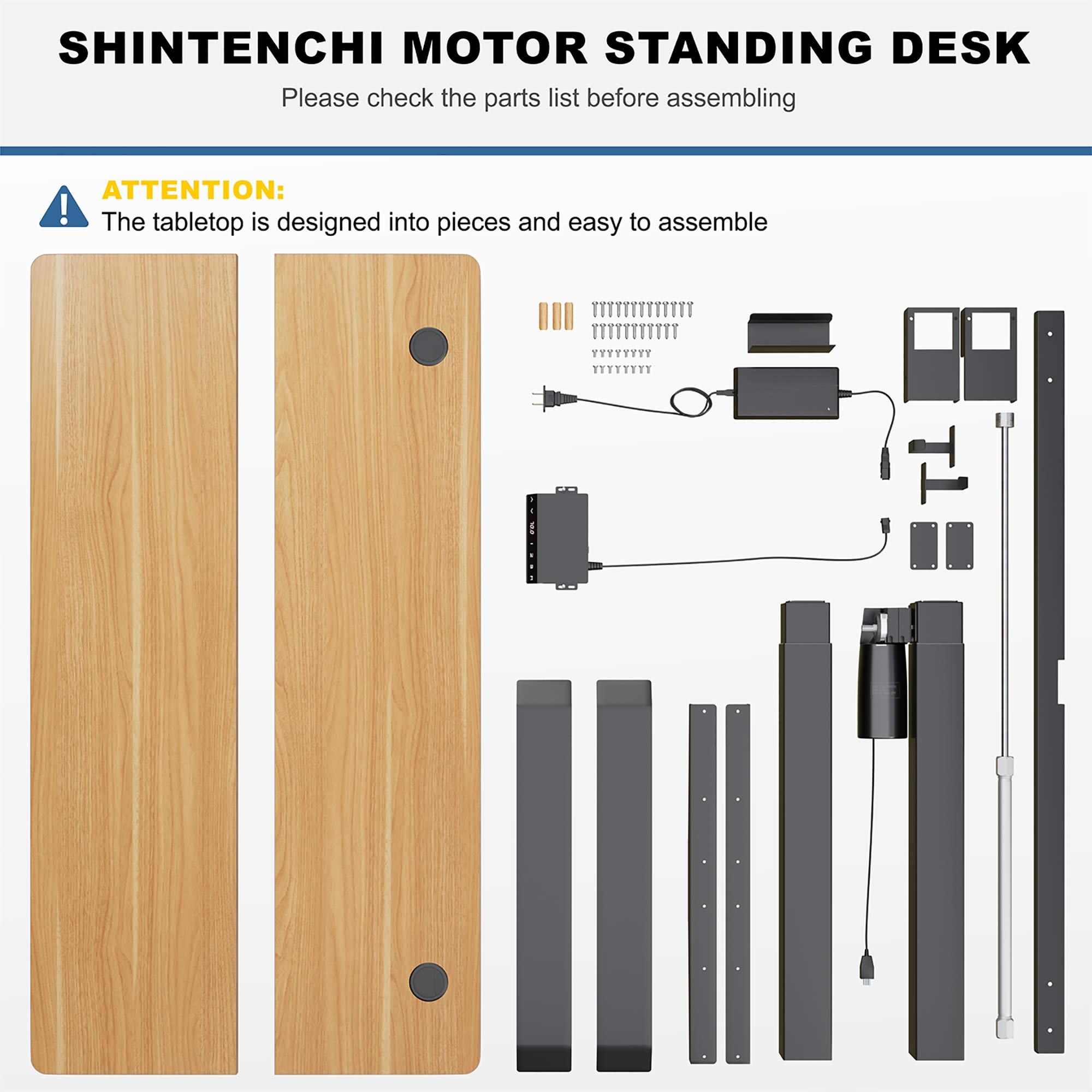 Shintenchi Electric Standing Desk, 48 x 24 Inch Height Adjustable Sit Stand Desk Morder Home Office Stand Up Desk Computer Work Station with Splice Board, (Black Frame + Bamboo Top)