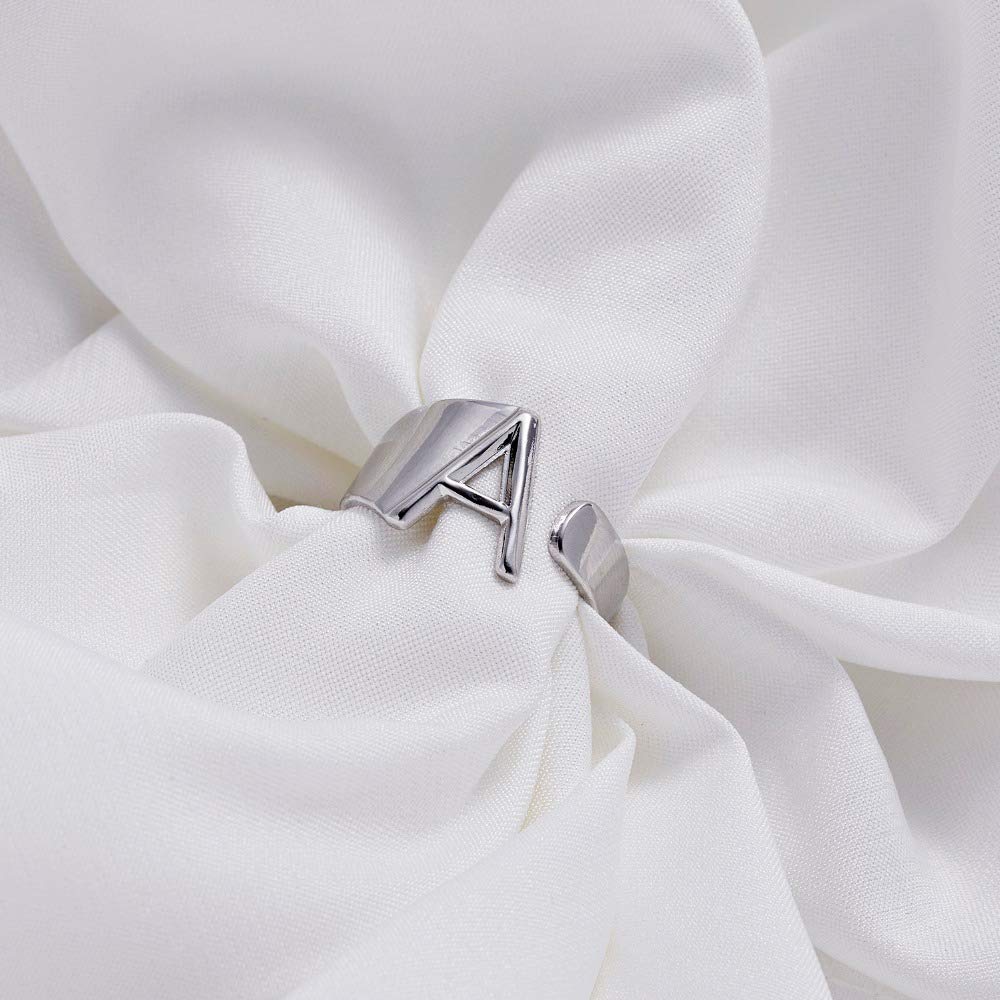 TOOPNK Initial Rings Letter Rings for Women Chunky Adjustable Rings Women Statement Rings for ladies' decorative gifts.Silver-M
