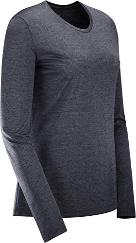 Salomon Women's Standard Agile Long Sleeve Running Tee, Black/Heather/Reflective Charcoal, Large