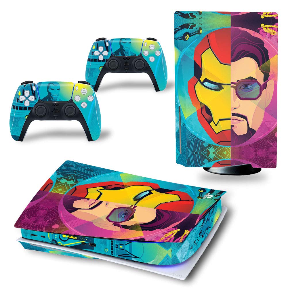 TINFOK PS5 Skin Vinyl Sticker Decal Cover For PlayStation 5 Disc Edition Console and Dualsense Controllers Scratch Resistant Durable Bubble Free - Tony Stark
