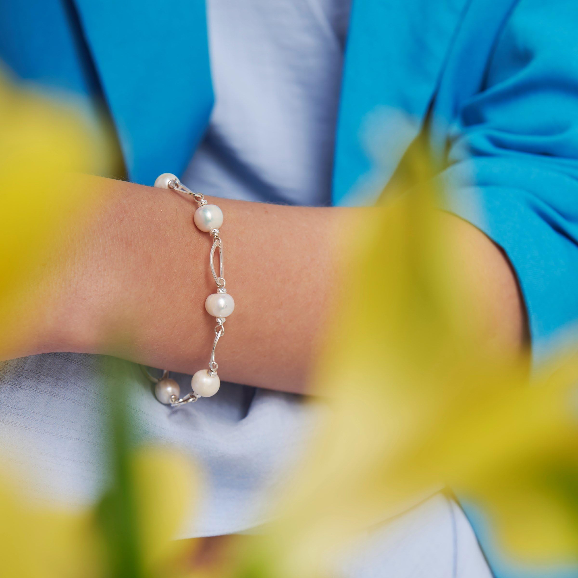 Silpada 'Say It with Cultured Pearls' 8mm Freshwater Cultured Pearl Link Bracelet in Sterling Silver, 7.5"