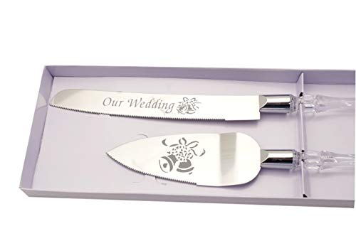 Unique Our Wedding Cake Knife and Server Set Acrylic Crystal Handle -Cuchillos y Pala
