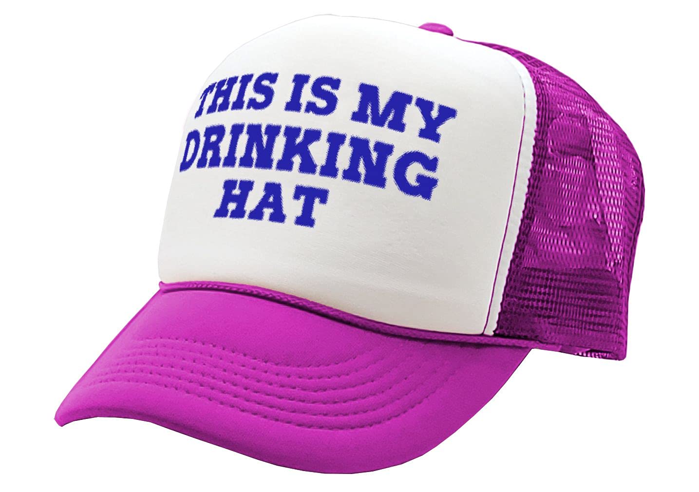 This is my DRINKING HAT - drunk party college - Vintage Retro Style Trucker Cap Hat (Neon Pink)
