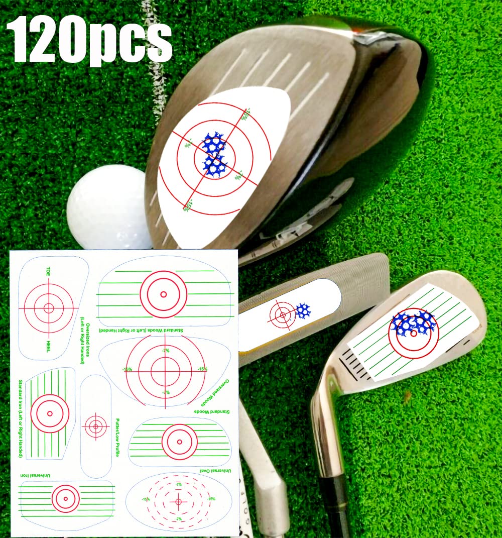 TINGYI Golf Club Driver Impact Tape Labels Ball Hitting Recorder 120 Pcs Golf Impact Stickers for Swing Training Irons, Woods and Putter, Club Face Stickers Training Aids for Golf Swing Practice