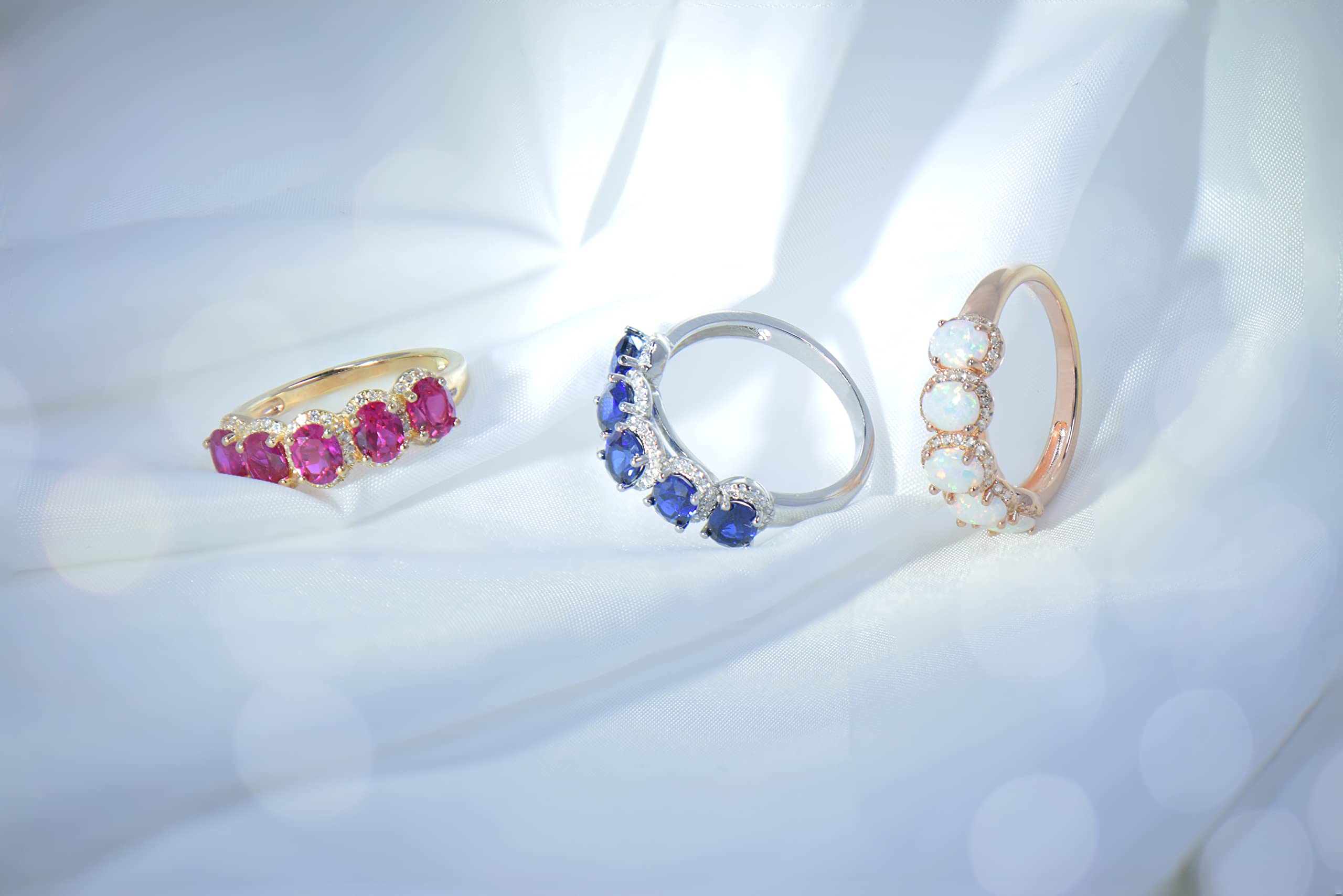 Tirafina 5-Stone Lab-Created Blue Ring with Lab-Created White Sapphires, Sterling Silver, Oval Stones (5x4 mm stone)