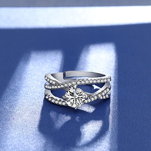 Velamnia Statement Ring for Women Adjustable White Cubic Zirconia Engagement Wedding Band Rings Eternity Ring #6-10# (White)