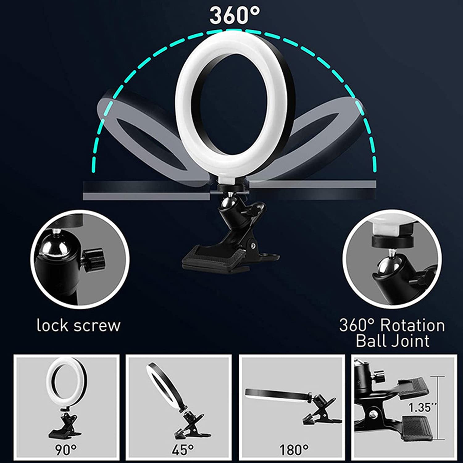 Ring Light, Video Conference Lighting Kit, 6” Led Selfie Ring Light, Dimmable RGB Ring Lights with Clip, 33 RGB Variations & 10 Brightness Level for Remote Working/Live Streaming/YouTube Video/TikTok