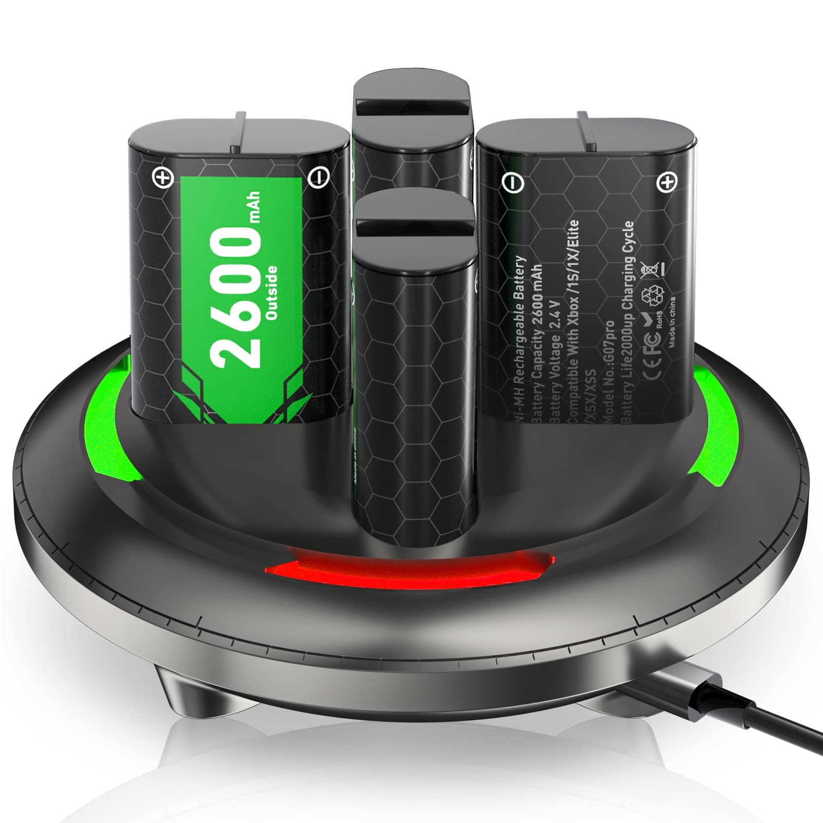 TUNROP Rechargeable Battery Packs for Xbox One Controller,4x2600mAh Xbox one Rechargeable Battery Packs, Rechargeable Batteries with Charging Dock for Xbox One/S/X/Xbox Series/S/X