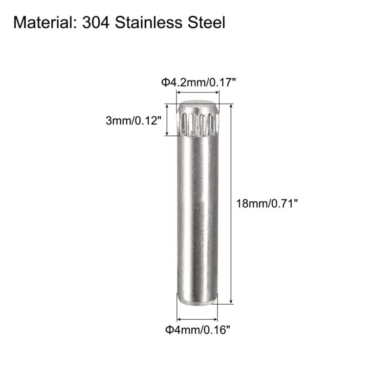 Tool parts 4x18mm 304 Stainless Steel Dowel Pins - 20Pcs Knurled Head Flat End Dowel Pin