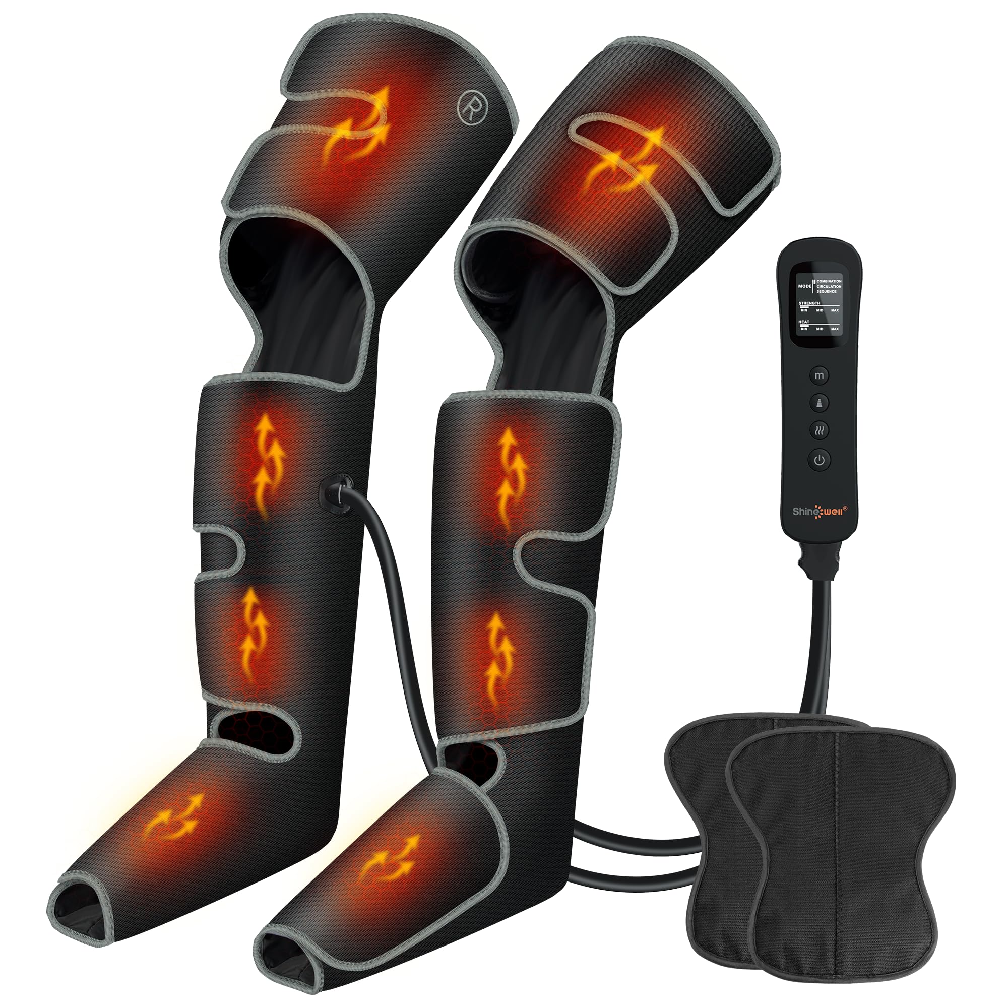 SHINE WELL Leg Massager with Heat and Compression, Leg Compression Massager for Circulation, 3 Heat 3 Modes 3 Intensities Full Leg Massager for Pain Relief and Swelling, FSA HSA Eligible