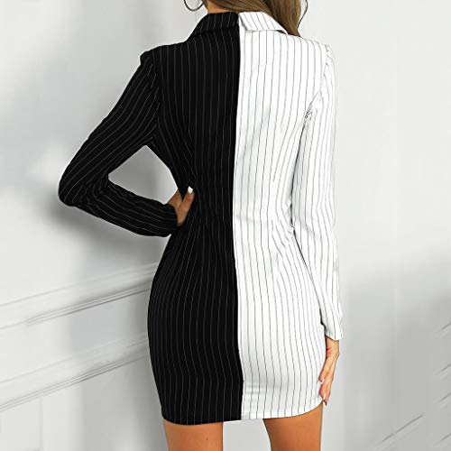 Pinkpaopao Color Blocking Striped Wrap Dress for Women Lapel Collar Button Ruched Mini Dress V Neck Slim Work Dress