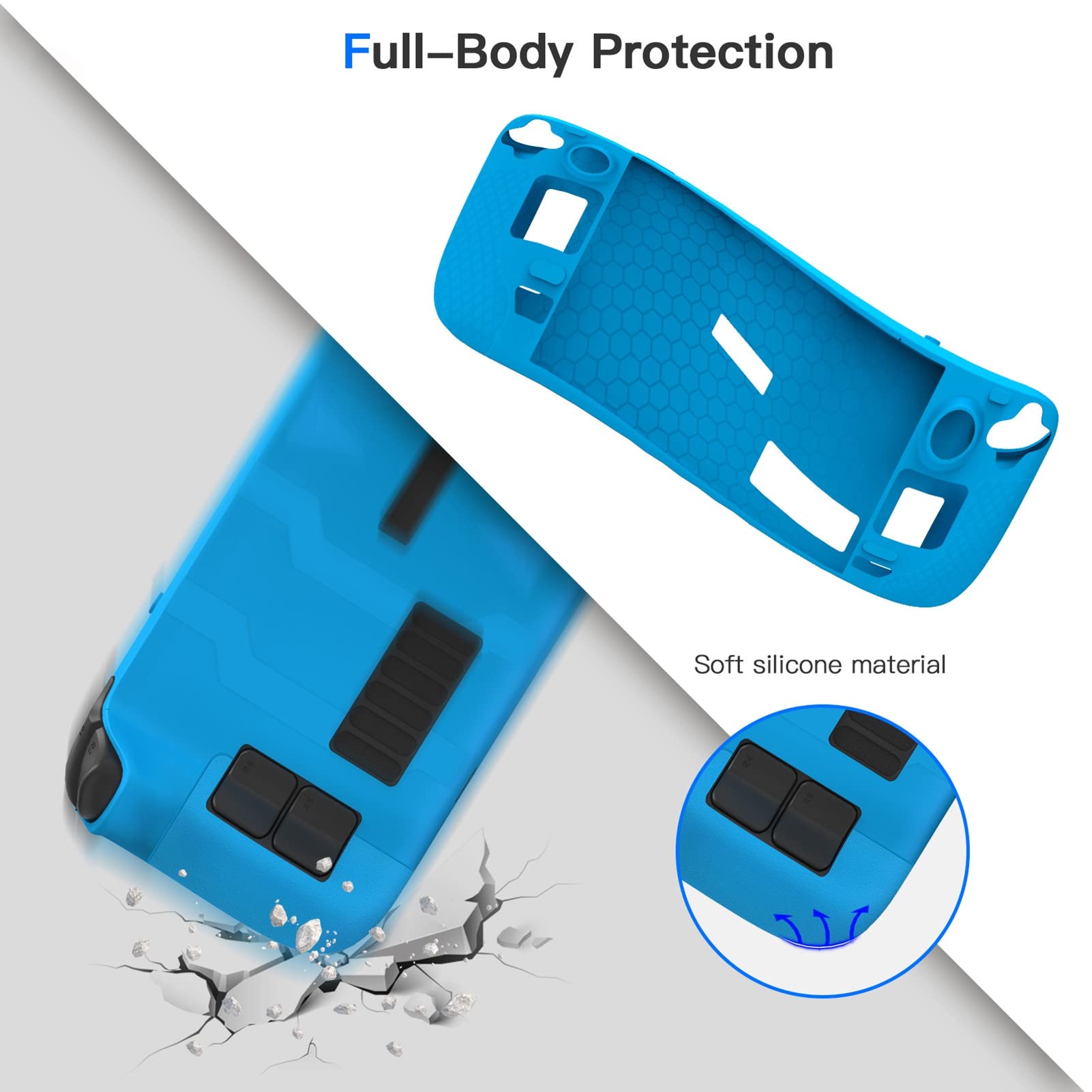 彼ユエヘ Console Protective Cover Wear-Resistant Dust-Proof Game Accessories Non-Slip Game Console Silicone Protective Cover for Steam Deck Blue