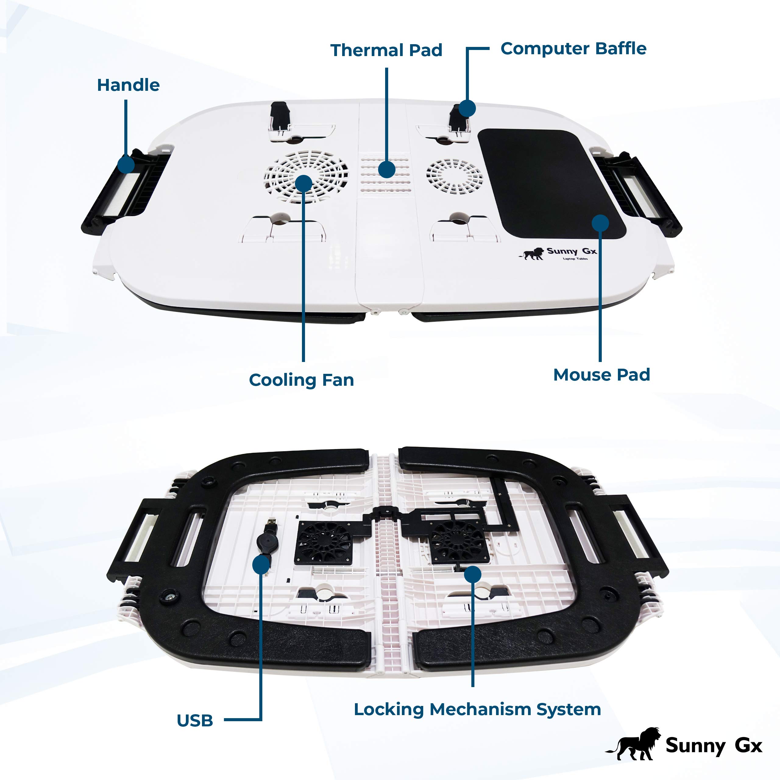 Sunny Gx Foldable Laptop Table - Multifunction Can Be used on Bed, Desk Stand, Table, Sofa, Couch Wood & Most Importantly On Lap, 2 Cooling Fans, Suitable Working, Writing, Reading, Eating (Off White)