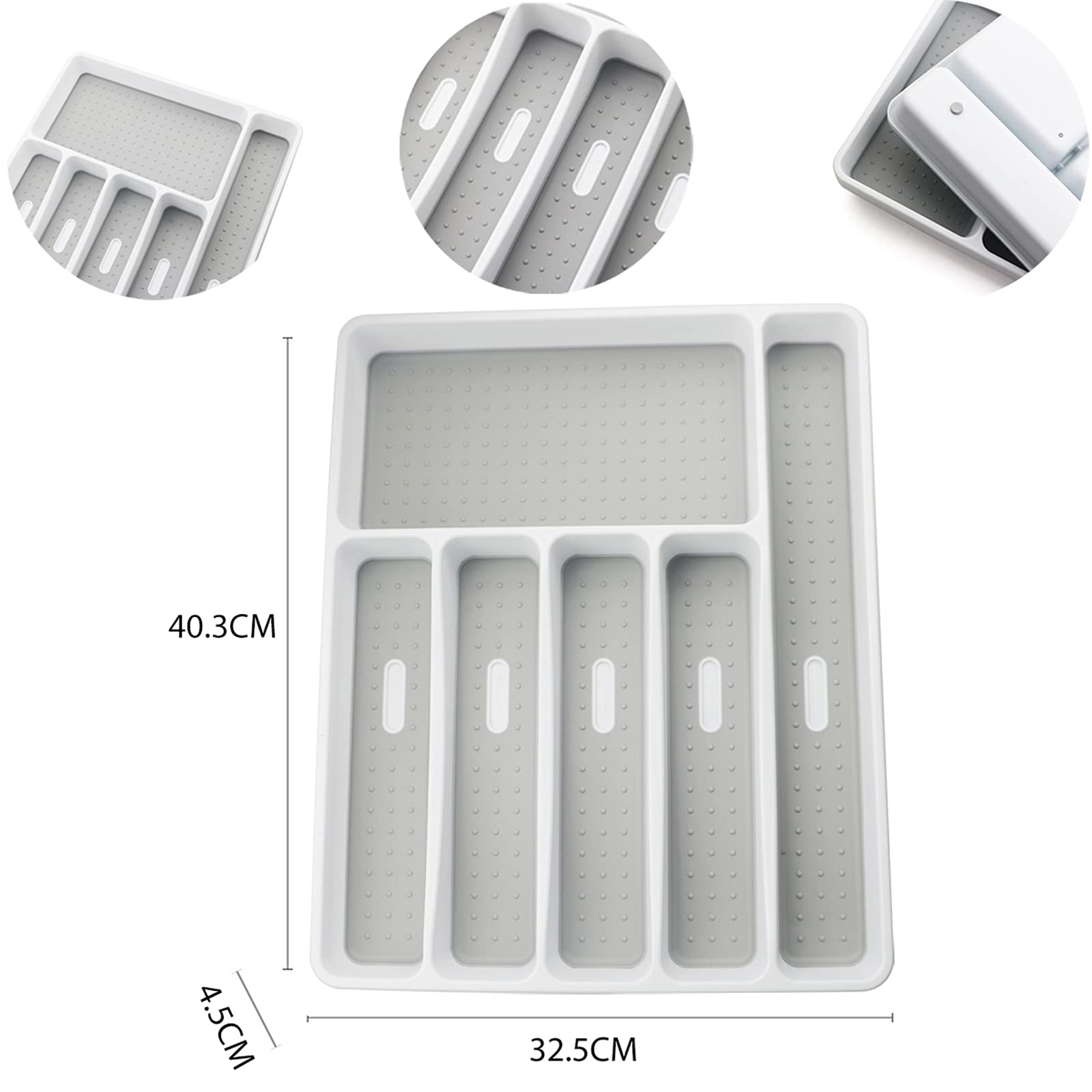 Uniturcky Classic Large Cutlery Tray, Silverware Tray for Drawer, 6 Compartment Flatware Organizer Holder/Divider, Multi-Purpose Storage With Non-slip Rubber Feet for Kitchen, Office, Bathroom