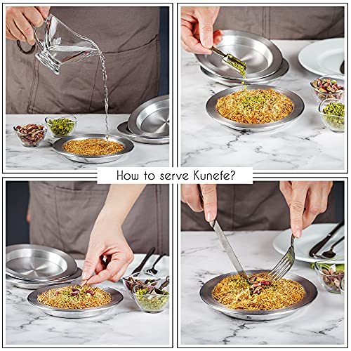 Volarium Kunefe Plate Medium, Cooking and Serving Plates for Kunafa, Kataifi, Knafeh and Shredded Phyllo Dough, Set of 3, Aluminum, Silver (Small-3PCs)