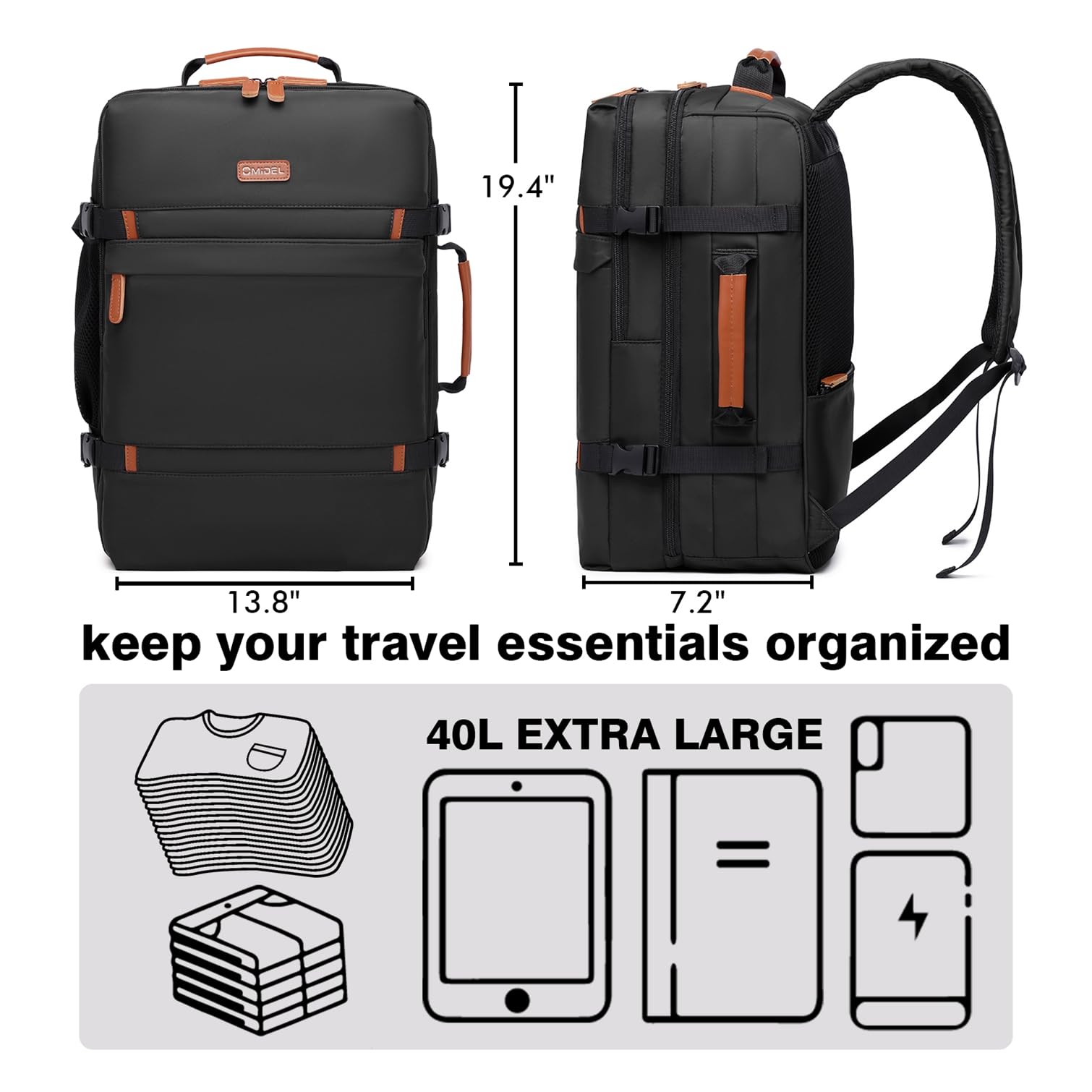 Omidel 40l Carry on Airport Backpack for Personal Item, Flight Approved Underseat Backpack,Water Resistant Shot Trip Backpack for Weekender,Large Day Backpack(Red)