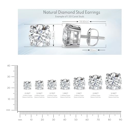 Natural Real 1/4 Carat (Color I-J) TW 14k White Gold Diamond Studs Earrings with Push Backs. Clarity - I1/I2 - Eye Clean, 14K Gold Round-Cut Diamond Stud Earrings