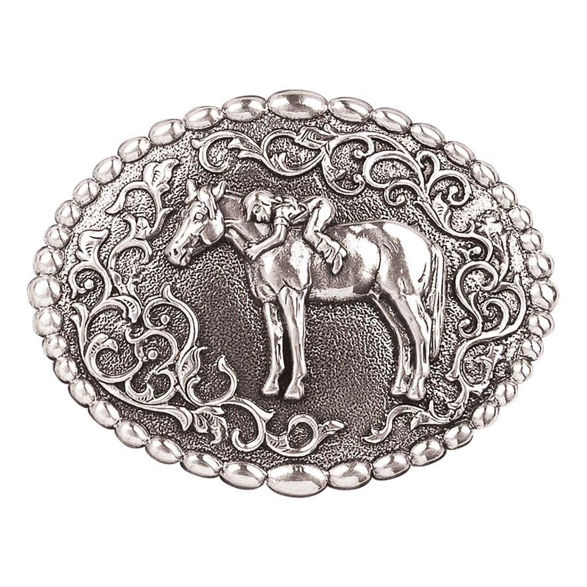 Nocona Girl's Young Girl On Horse Belt Buckle, Silver, OS