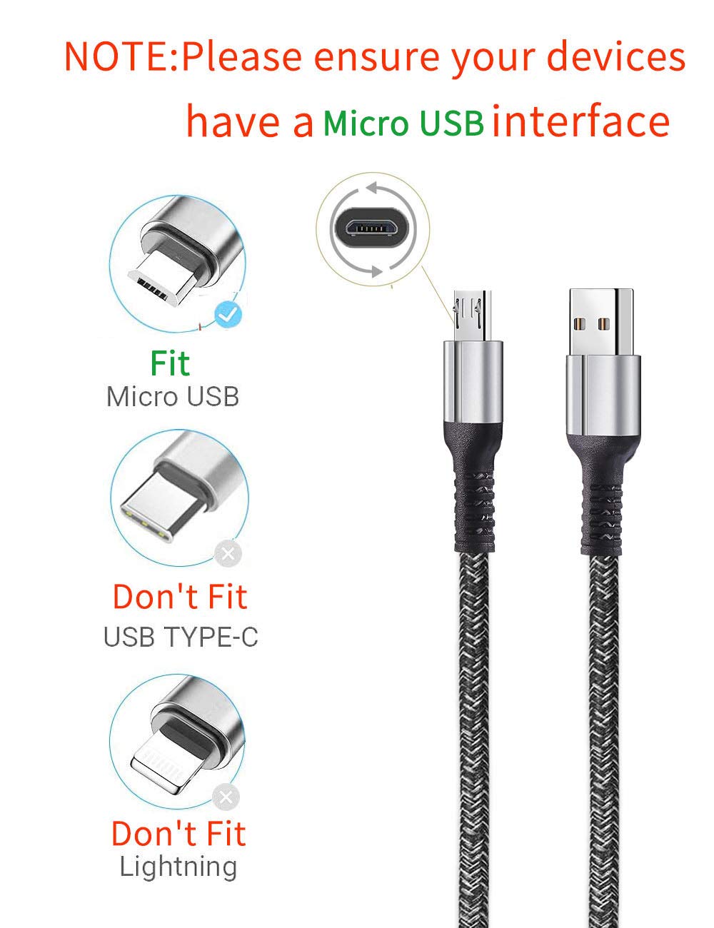 Teeind Micro USB Cable Android Charger, V8-0012 5 Pack(6.6Ft/2M) Micro USB Android Charger Cable Nylon Braided Cord Compatible with Galaxy S7 S6 Edge J7 S5,Note 5 4,LG G4 K40 K20,MP3