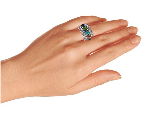 Personalize Southwest Boho Western Style 5 Rectangle Multi Color Genuine Gemstones Bezel Set Purple Blue Green Orange Statement Wide Band Ring For Women Oxidized .925 Sterling Silver Customizable