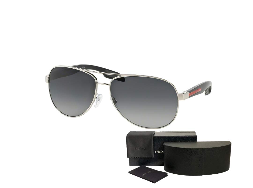 Prada PS53PS LIFESTYLE 1BC5W1 62M Steel/Grey Gradient Polarized Aviator Sunglasses For Men+ BUNDLE with Designer iWear Eyewear Kit