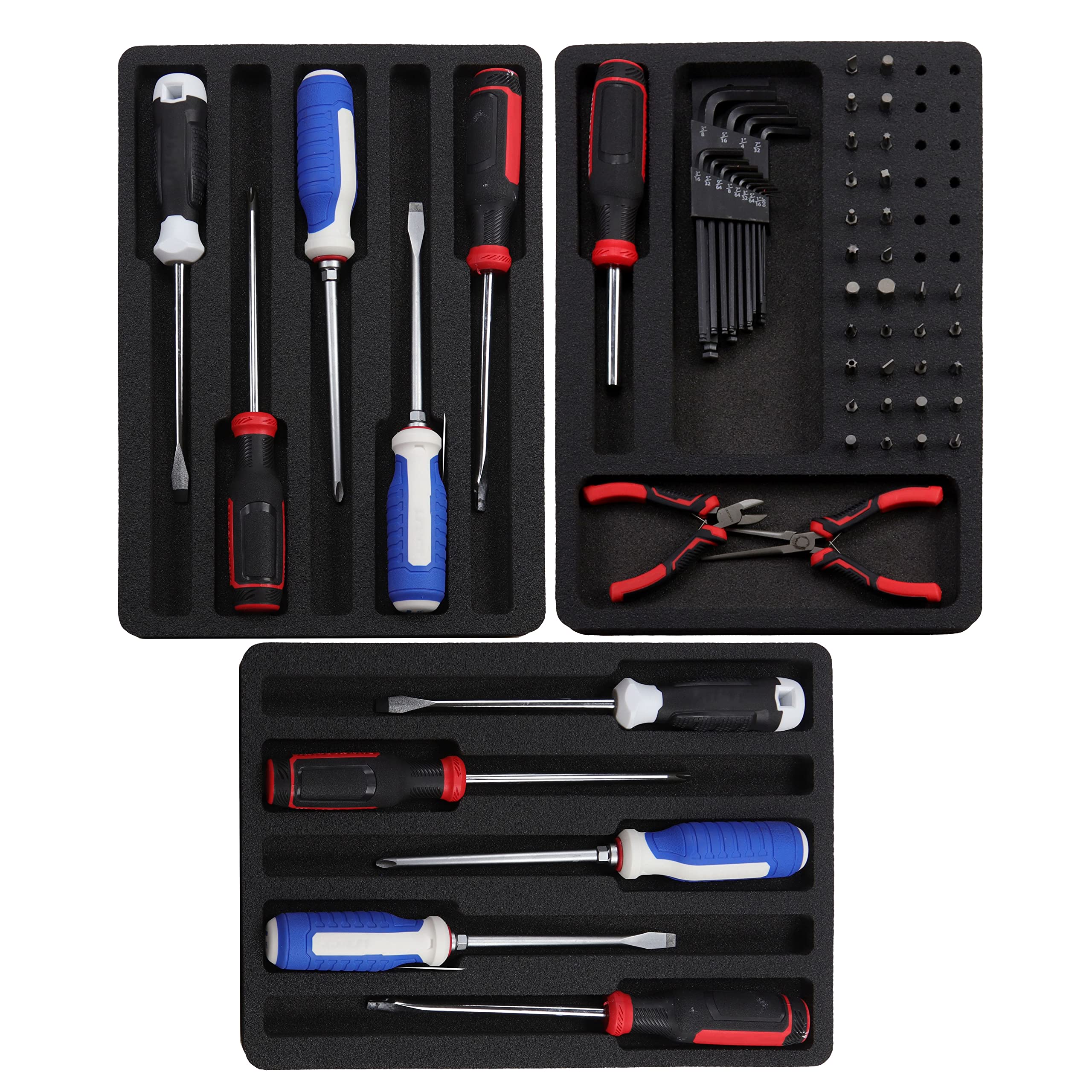 Polar Whale Tool Drawer Organizer 3-Piece Screwdriver Bit Driver Insert Set Black Durable Foam Holds Many Tools 15 x 10 Inch Trays Fits Craftsman Husky Kobalt Milwaukee Many Others