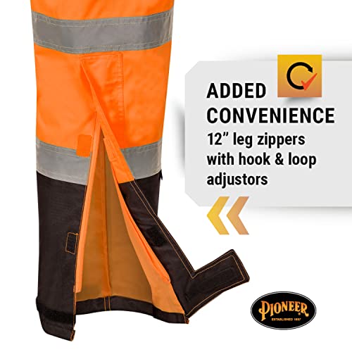 Pioneer Ripstop High Visibility Bib Pant - Safety Rain Gear โ Hi Vis, Waterproof, Reflective, Work Overalls for Men โ Orange, Yellow/Green