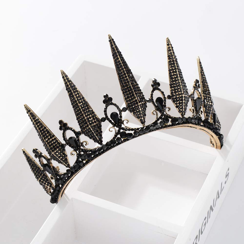 S SNUOY Black Crowns for Women Rhinestone Tiara Baroque Crown Wedding Headpiece Costume Party Accessories for Women