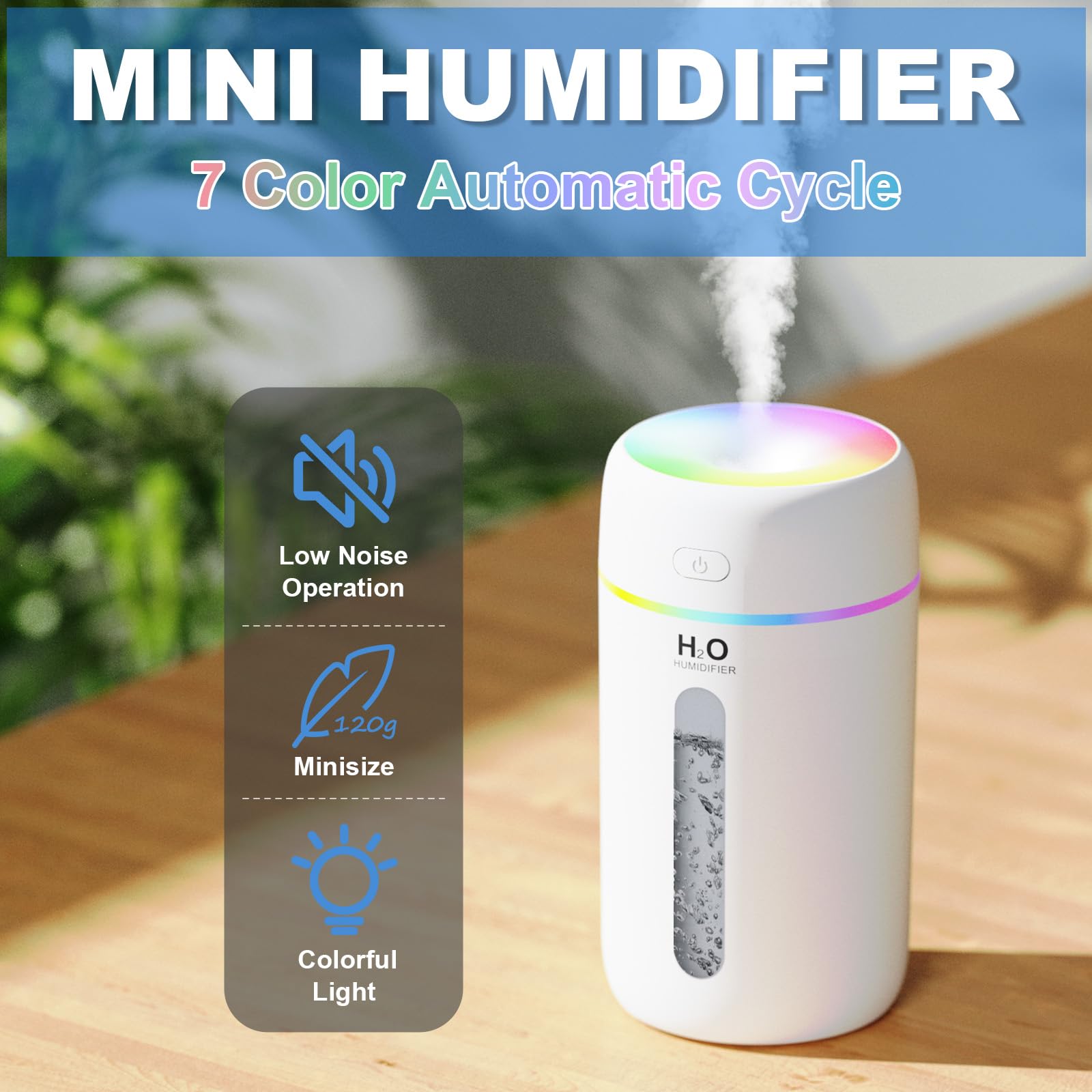 ZPP Small Humidifier, Portable cool mist humidifiers for bedroom, Mini Desktop Humidifier for Home, Office, Travel with Night Light, Auto Shut-Off