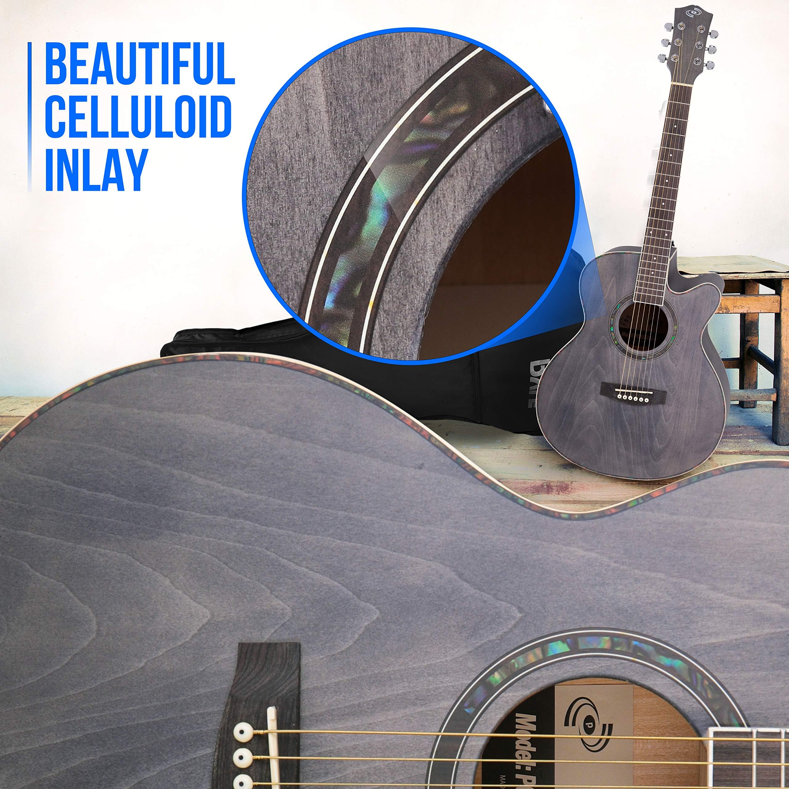 Pyle Acoustic Guitar Kit, 3/4 Junior Size All Wood Steel String Instrument for Beginner Kids, Adults, 36” Matte Gray