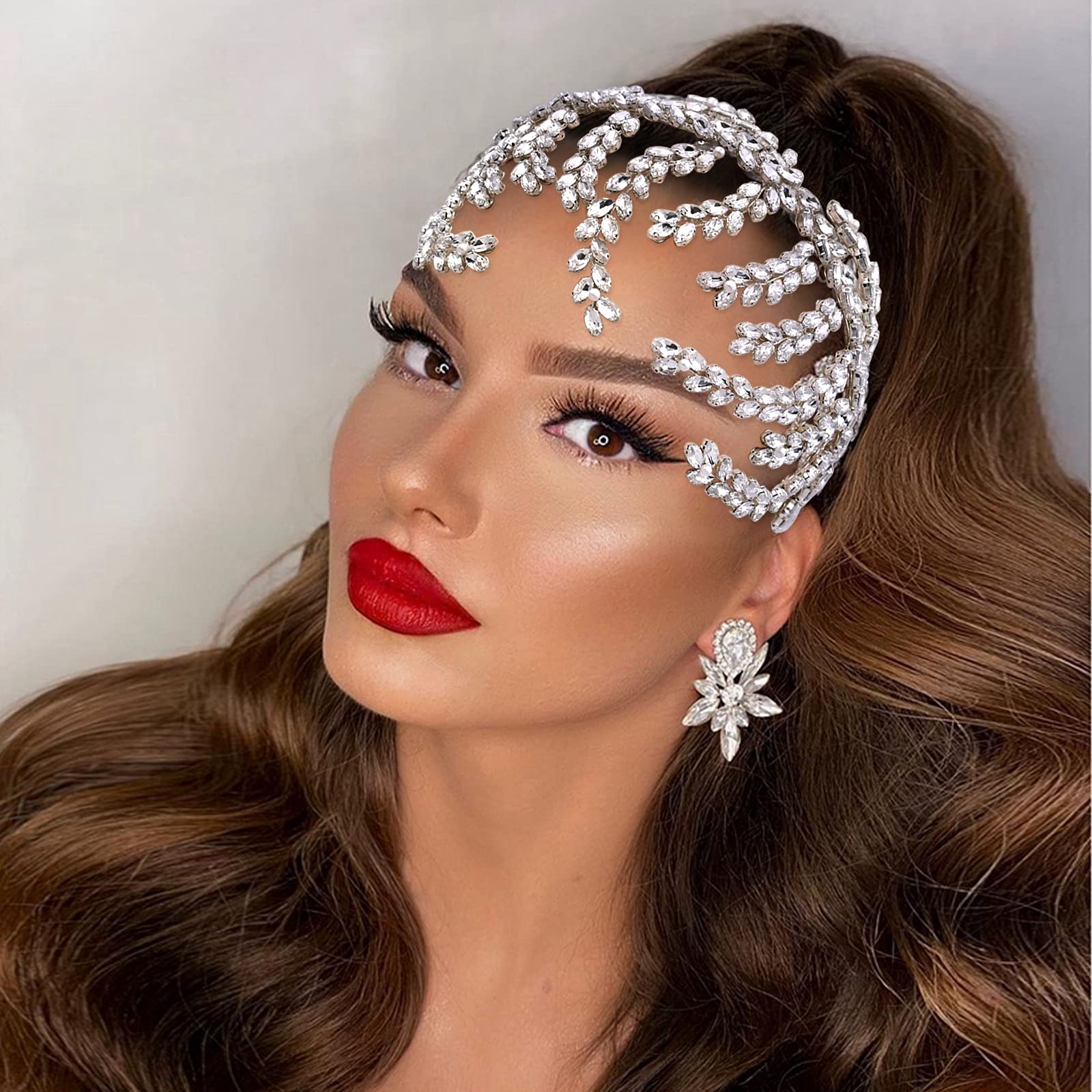 Silver Rhinestone Wedding Tiara,Headpiece Forehead Tiara Jewelry Head Chain, Crystal Headpiece Bridal Hair Accessories for Bride Women HP373