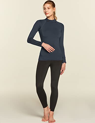 TSLA Women's Thermal Long Sleeve Tops, Mock Turtle & Crew Neck Shirts, Fleece Lined Compression Base Layer, Heat Core Mock Neck 2pack Black/Charcoal, Medium