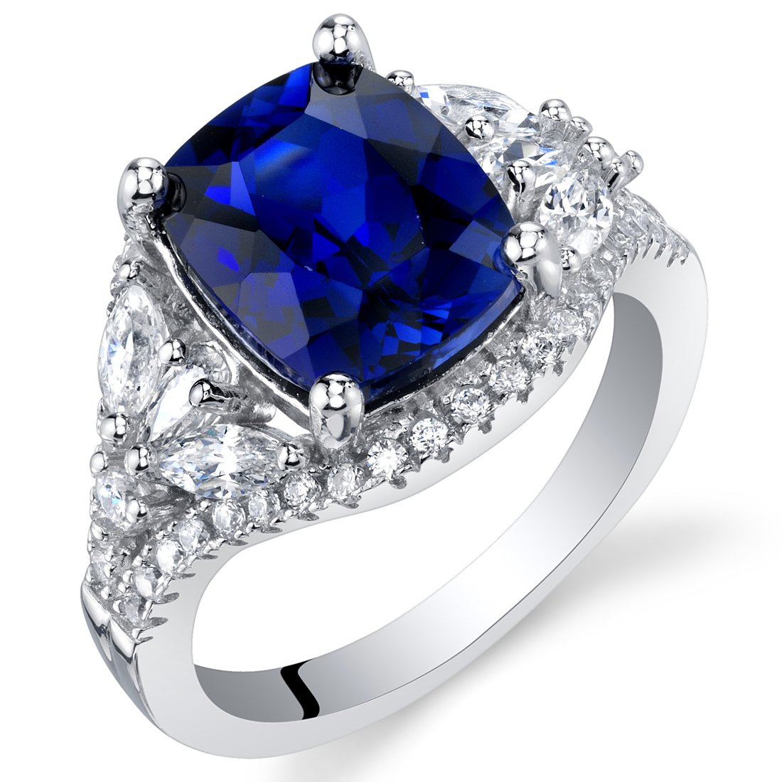 PEORA Created Padparadscha Sapphire Legacy Ring for Women 925 Sterling Silver, 3.75 Carats Cushion Cut 10x8mm, Size 7