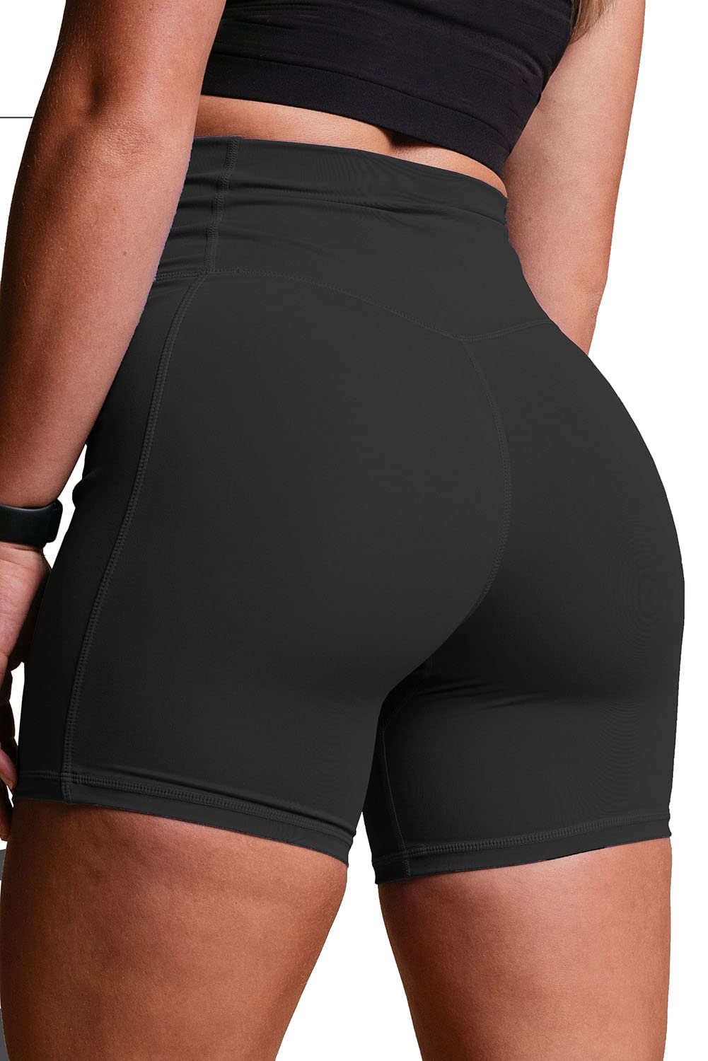Yoitauso Workout Biker Shorts for Women High Waisted Athletic Running Yoga Shorts with Pocket Black